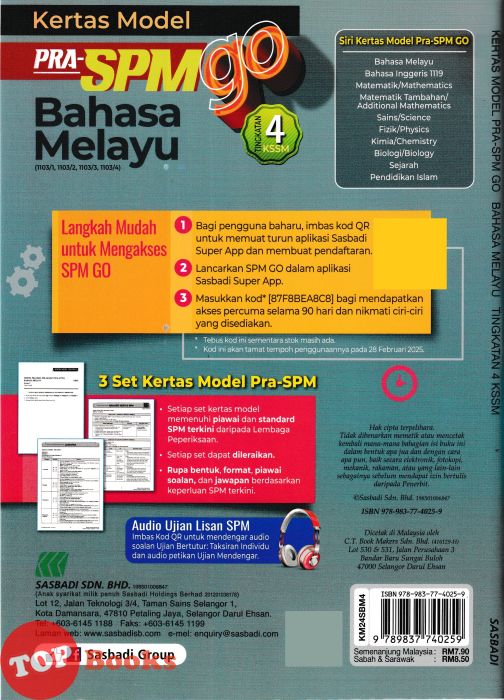 [topbooks Sasbadi] Kertas Model Pra Spm Go Bahasa Melayu Tingkatan 4 K